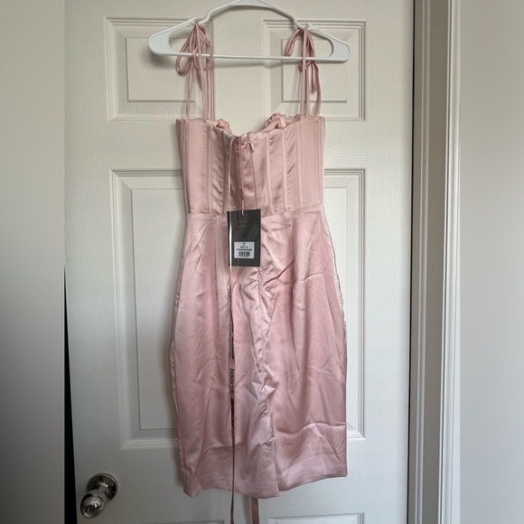 House of CB | Dresses | House Of Cb Alma Blush Pink Satin Corset Midi ...